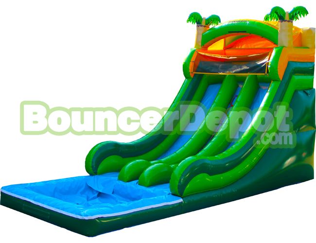 18 Ft Double Lane Tropical Wet Dry Slide BouncerDepot