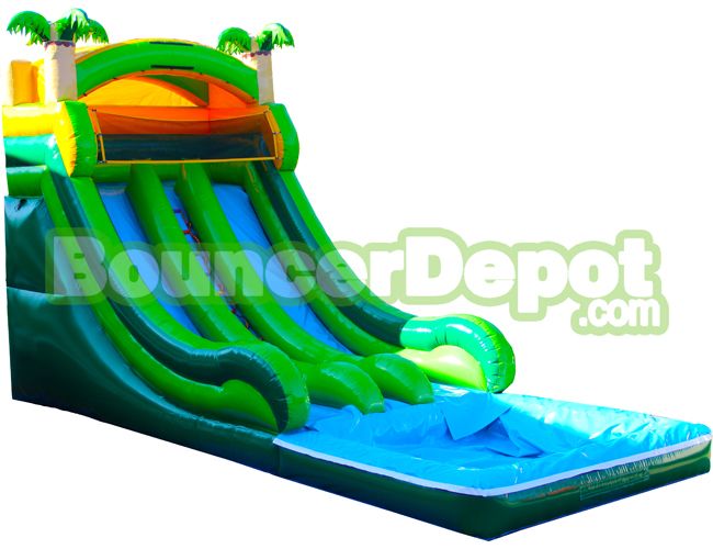 18 Ft Double Lane Tropical Wet Dry Slide BouncerDepot